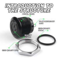 China 12mm  Ultra Short Oxidized Black Metal Push Button Switch  3-6V 12-24V LED Light Momentary Reset Waterproof for sale
