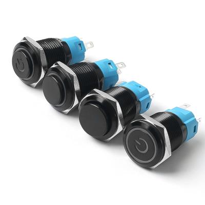 China 12mm Metal Push Button Switch Momentary 1NO Oxidized Black Shell With High/Flat Head  Power LED 6V 24V 220V Switch for sale