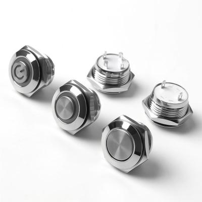 China Ultra-Thin 16mm Self-reset Micro-stroke Ultra-short IP65 Waterproof 1NO Silver Contacts Copper Nickel Plated Push Button Switch for sale