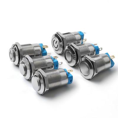 China 12mm Waterproof IP65 Push Button Switch Self-Locking 1NO High Level Flat Head/High Head On-Off Operation for sale
