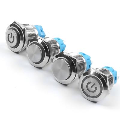China 19mm Metal Push Button Switch 1NO1NC Shell Waterproof Momentary Latching Button Switch High/Flat Head Ring-LED for sale