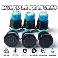 China 19mm LED Momentary Metal Push Button Switch with Connector Power Symbol Illumination on off Switch Welding for sale