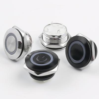 China 19mm IP67 Waterproof Aluminum 1NO Push Button Switch LED Light (2/3-Color) Silver/Black Shell 1A Max Current 24V Max Voltage for sale