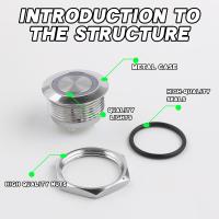 China 19mm IP67 Waterproof Aluminum 1NO Push Button Switch LED Light (2/3-Color) Silver/Black Shell 1A Max Current 24V Max Voltage for sale
