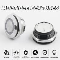 China 19mm IP67 Waterproof Aluminum 1NO Push Button Switch LED Light (2/3-Color) Silver/Black Shell 1A Max Current 24V Max Voltage for sale