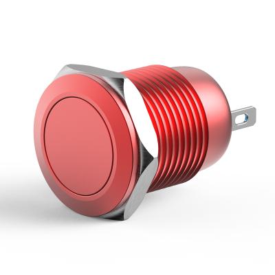 China 12MM Metal Push Button Switch Fully Aluminum Oxidized Shell Momentary Self-Reset 1NO High Head Flat Head Welding Foot for sale
