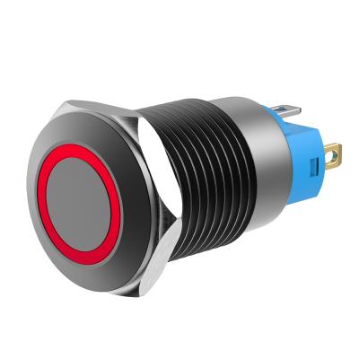 China 12mm Metal Push Button Switch Latching 1NO Oxidized Black Shell With LED 4Pins No LED 2Pins High/Flat Head 6V 24V 220V Red/Green for sale