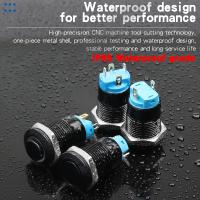 China 12mm Metal Push Button Switch Latching 1NO Oxidized Black Shell With LED 4Pins No LED 2Pins High/Flat Head 6V 24V 220V Red/Green for sale