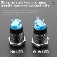 China 12mm Metal Push Button Switch Latching 1NO Oxidized Black Shell With LED 4Pins No LED 2Pins High/Flat Head 6V 24V 220V Red/Green for sale