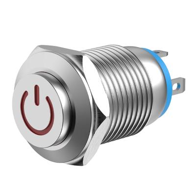 China 12mm Metal Push Button Switch Self-reset Momentary 1NO Copper Nickel Plated Shell High/Flat Head Jog Switch With LED for sale