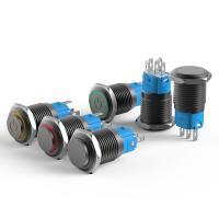 China 16mm Oxidized Black Shell Metal Push Button Switch Latching/Momentary 1NO1NC With LED Lights 5Pins High/Flat Head Red Green for sale