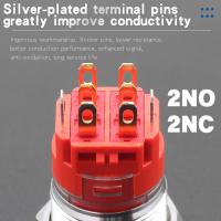 China 19MM Metal Push Button Switch With LED 2NO2NC Momentary Latching IP67 Stainless Steel 8 Pins Flat Head for sale