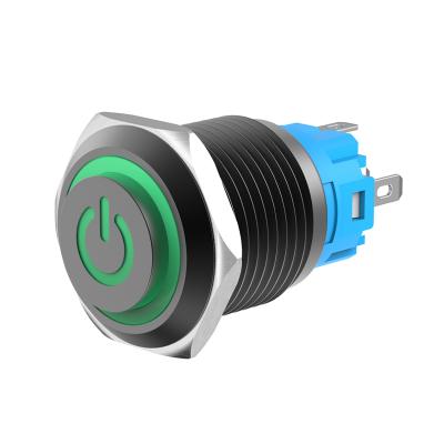 China 19mm Metal Push Button Switch 1NO1NC Oxidized Black Shell Waterproof Momentary Latching Button Switch High/Flat Head Ring-LED for sale