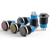 China 19mm Metal Push Button Switch 1NO1NC Oxidized Black Shell Waterproof Momentary Latching Button Switch High/Flat Head Ring-LED for sale