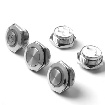 China 19mm IP65 Waterproof Metal Button Switch Self-Resetting 1NO Flat Head/High Head Push Button Switches for sale