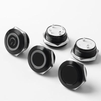 China High Quality 19MM Oxidized Black  Metal Push Button Switch Self-Return 1NO with LED Momentary Reset for sale