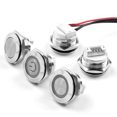 China 19mm Push Button Switch Short Metal Thin Metal CE IP65 1NO With Wire Flat/High Head Momentary for sale