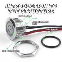 China 19mm Push Button Switch Short Metal Thin Metal CE IP65 1NO With Wire Flat/High Head Momentary for sale