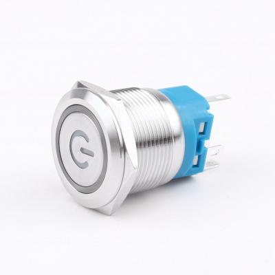 China 12v24v220v Momentary Waterproof  Stainless Steel Power LED22mm Momentary Push Button for sale