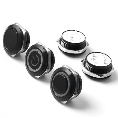 China 22mm Metal Button Switch Oxidized Black Waterproof IP65 Self-resetting 1NO Flat Head/High Head for sale
