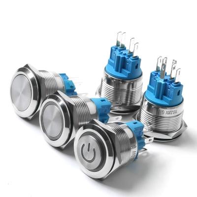China 22mm Self-Reset Self-Locking Metal Button Switch with Light 6/4-Pin Key Switch for 12V/24V/220V IP65 Level for sale
