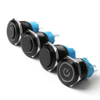 China 22mm Oxidized Black Metal Push Button Switch Waterproof Power Button LED Light  Button Switch 3v 6v 12v 24v 220v for sale