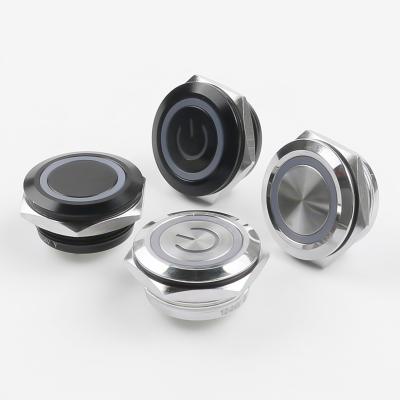 China IP67 Waterproof 22mm Ultra Thin Metal Push Button Switch with RGB LED, Self-Resetting, Black Shell Normally Open Momentary for sale
