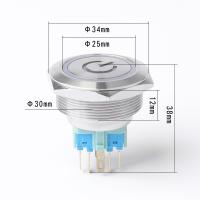 China 30mm Stainless Steel 6-Pin Waterproof Momentary Illuminated Push Button Switch 220V IP65 250V Max. Electronic 1NO1NC for sale