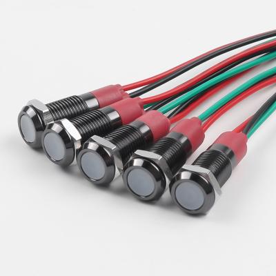 China 8mm Dual Color Red/Green LED Indicator Light 5V/12V AC/DC Waterproof Signal Light with Black Housing and Tail Wire Leads for sale
