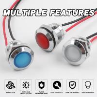 China IP66 12mm Metal Power LED Indicator Light 150mm Industrial Control Red Green Yellow Blue White 6V 24V 220V 50000 Hours Lifespan for sale