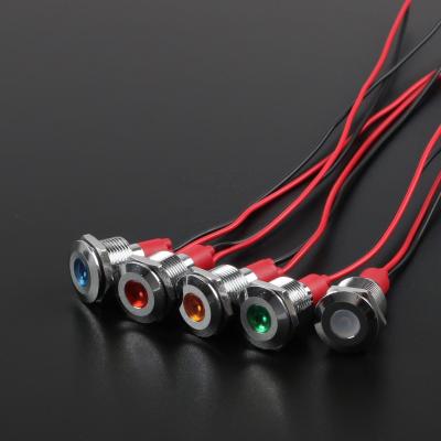 China 12mm Metal Indicator LED Indicator Light Wire Power 3V/5V/12V/24V/220V Red Green Yellow Blue White Industrial Control Equipment for sale