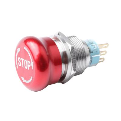 China 22mm 1NO1NC 3-Pin Stainless Steel 304 Emergency Stop Switch with Turn-Reset Feature Max Voltage 250V for sale