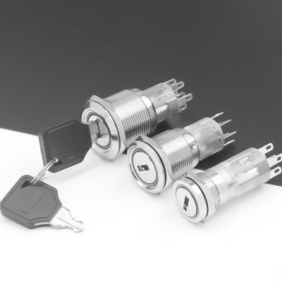 China YZ-YSN-D Metal Key/knob IP65 Home Appliance Switch 16/19/22mm Self-Locking 1NO1NC/2NO2NC 220VAC Ring Illuminated LED 2/3 for sale