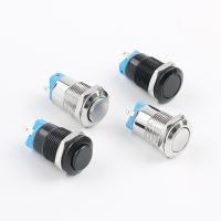 China Oxidized Black Metal Pushbutton Switch 12mm Without Light Latching Welding Foot High Head Flat Head Round Push Button for sale