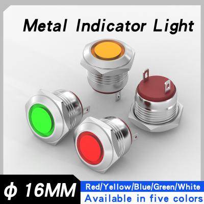 China 16MM Metal LED Indicator Light, High Bright 5 Colors Red Green Yellow Blue White 2 Pin Welding Foot 6V 12V 24V 220V for sale