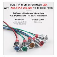 China 12MM Metal LED Warning indicator light Signal Lamp Pilot Wires switch 6/12/24/220V Red Green Blue White Yellow for sale