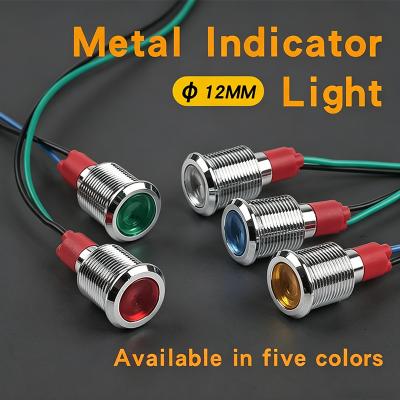 China 12MM Metal LED Warning indicator light Signal Lamp Pilot Wires switch 6/12/24/220V Red Green Blue White Yellow for sale