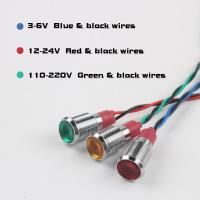 China 10MM Metal Indicator Light Waterproof High-Brightness LED With Wire Power Signal 6V 24V 220V Yellow Green Red Blue White for sale