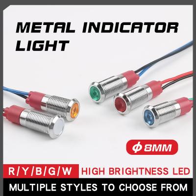 China Metal Indicator Light 8mm LED With Wire Power Signal Light Waterproof Indicator Light 6V 24V 220V Red Green Yellow Blue for sale