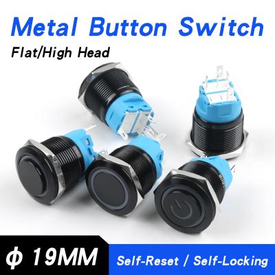 China 19MM Self‑Resetting Self‑Locking Black Metal Pushbutton Switch 1No1Nc Power Marking Ring‑Shaped Marking 6V/24V/220V Red Green for sale