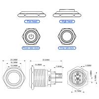 China 19MM Self‑Resetting Self‑Locking Black Metal Pushbutton Switch 1No1Nc Power Marking Ring‑Shaped Marking 6V/24V/220V Red Green for sale