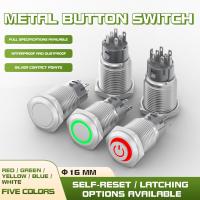 China Dual-circuit, dual-throw metal button 16mm, two normally open, two normally closed, 6-pin or 8-pin round waterproof toggle switch with light for sale