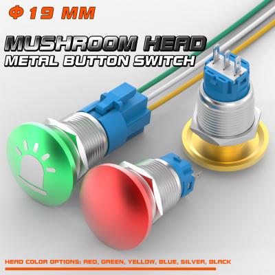 China 19MM Mushroom Head Metal Button Switch, Reset and Self-Locking, Normally Open or Normally Closed, Custom Pattern Start Switch for sale