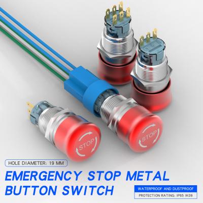 China 19mm Stainless Steel Metal Emergency Stop Button Switch Self-Locking Mushroom Head Equipment Power Emergency Cutoff for sale