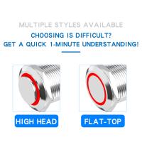 China 19MM metal push button switch, momentary self-reset, normally open, with LED light, short version button, 24V/220V for sale