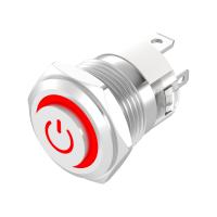 China Metal Push Button Switch, Short Type, High Current 19mm Power Button with Light, Self-Locking and Self-Reset Start-Stop Switch for sale