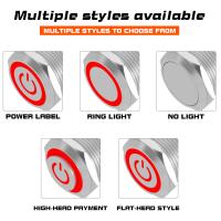 China Metal push button switch 22MM, self-reset and self-locking, with light, normally open and normally closed, silver and black, power button 220V for sale