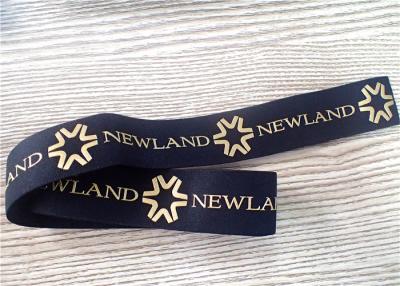 China 30MM Black Jacquard Elastic Band Silk - Screen Printed With Glossy Golden Silicone Logo for sale
