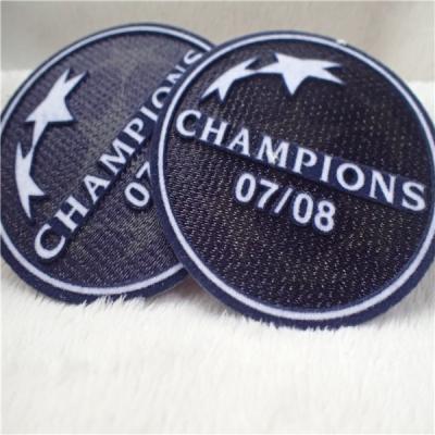 China Circle Shape Custom Clothing Patches Soft Heat Transfer Tatami Flocking With Champion Logo for sale