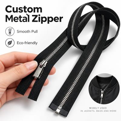 China Custom Metal Zippers with Auto Lock and Logo Pullers for Jackets Bags and Garment Accessories for sale